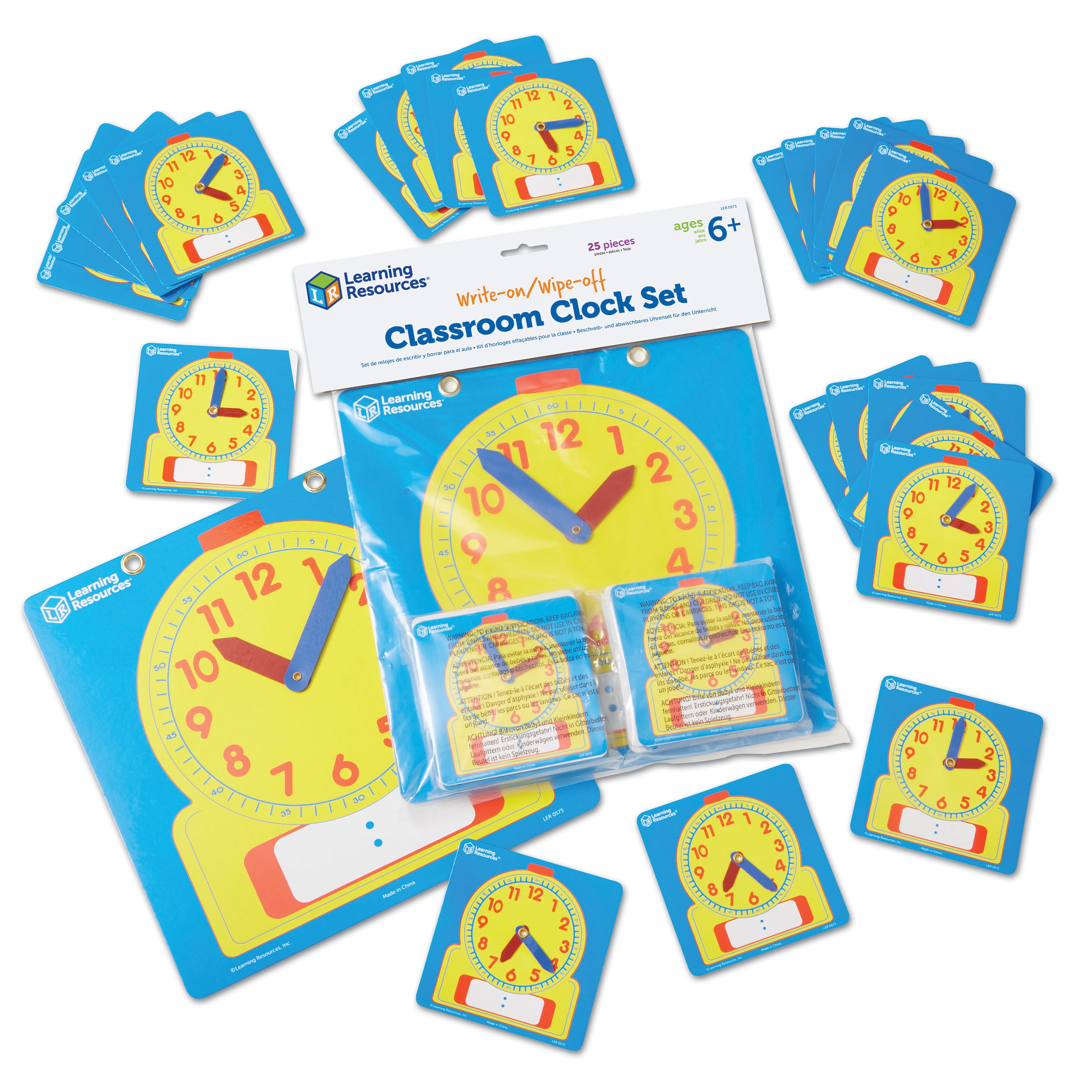 Learning Resources Write and Wipe Clocks Classroom Set, Includes 1 Dem ...