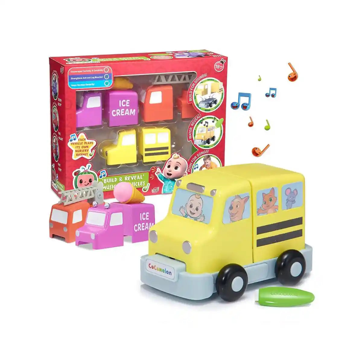 Cocomelon Build & Reveal Musical Vehicles Playset, Interactive Nursery ...