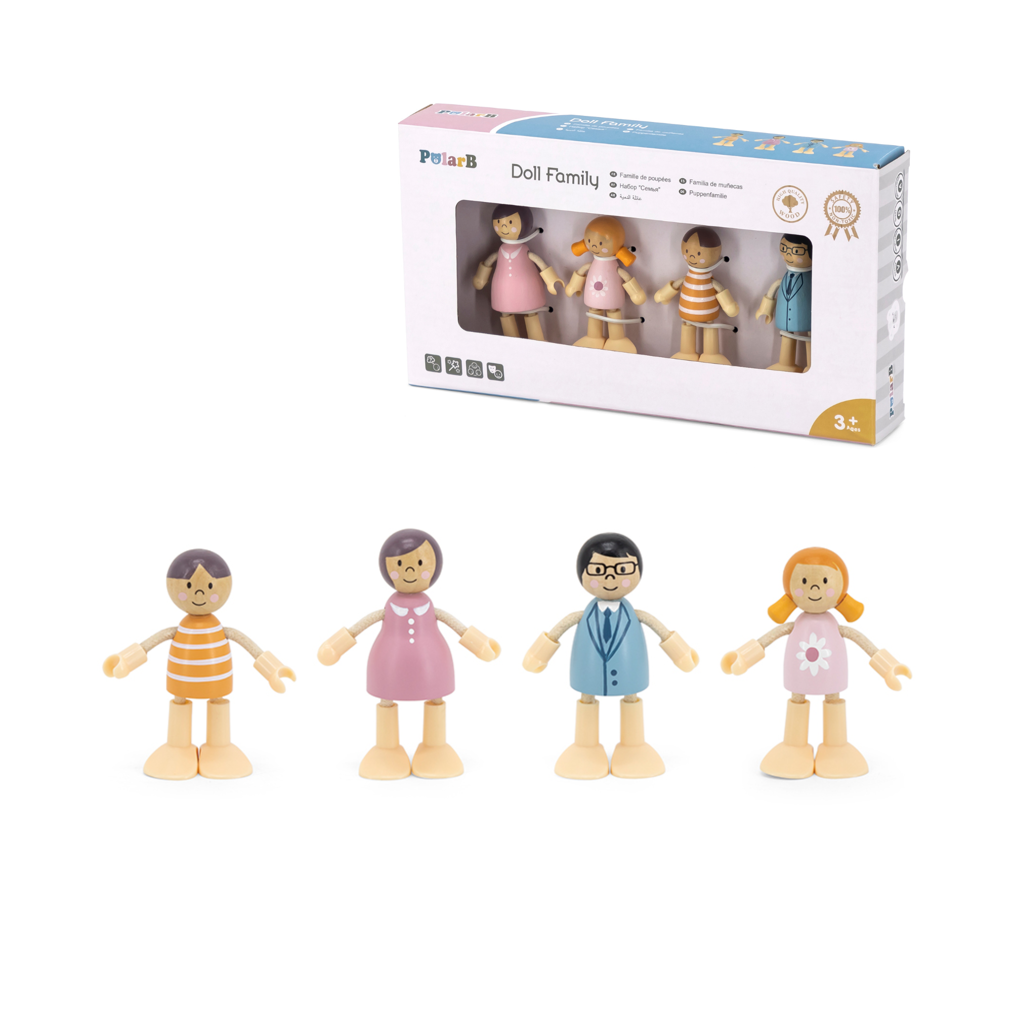 PolarB Doll Family Set of 4 with Posable Arms and Legs for Dollhouse R ...