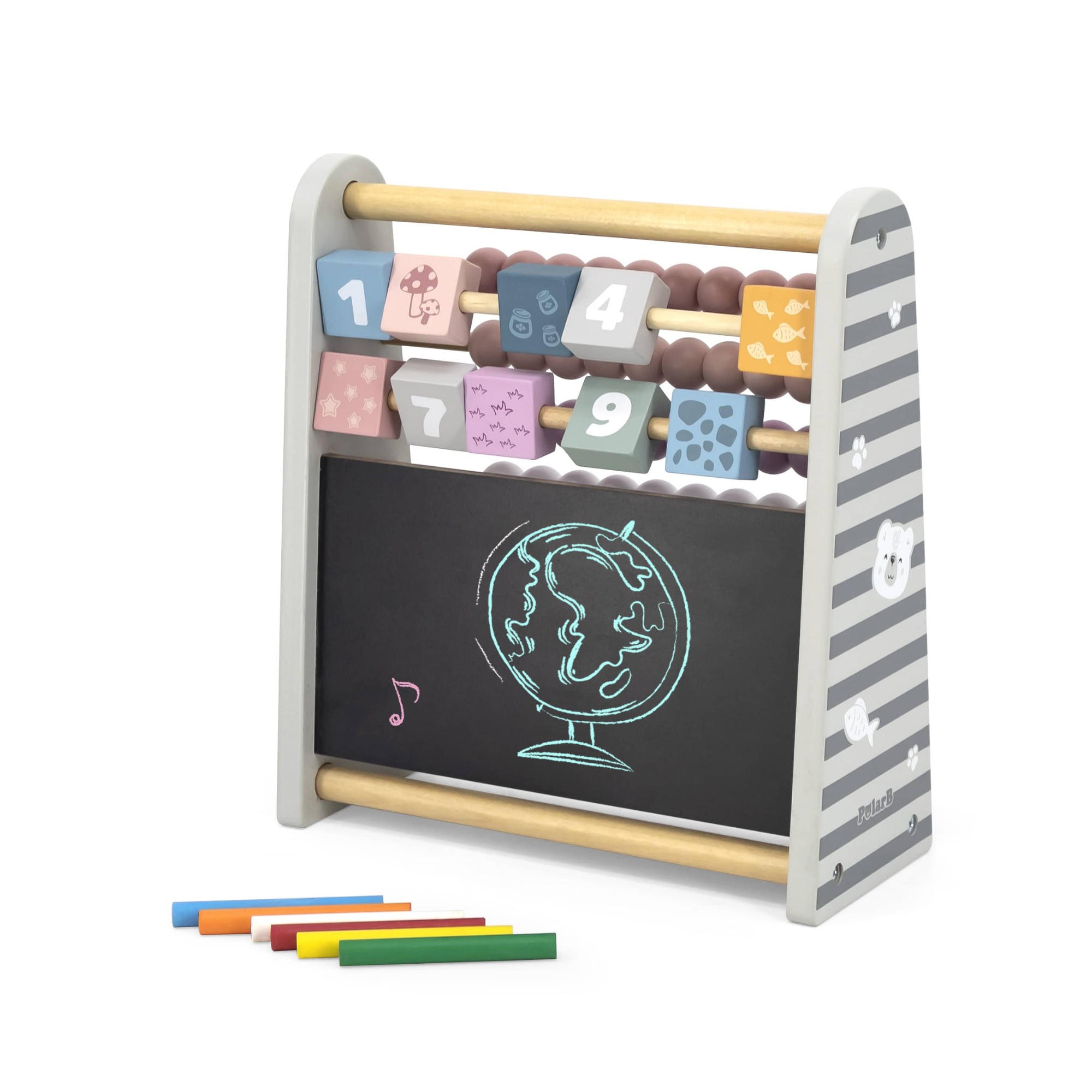 Polar Bear 3-in-1 Wooden Math Abacus for Kids with Blackboard and Numb ...