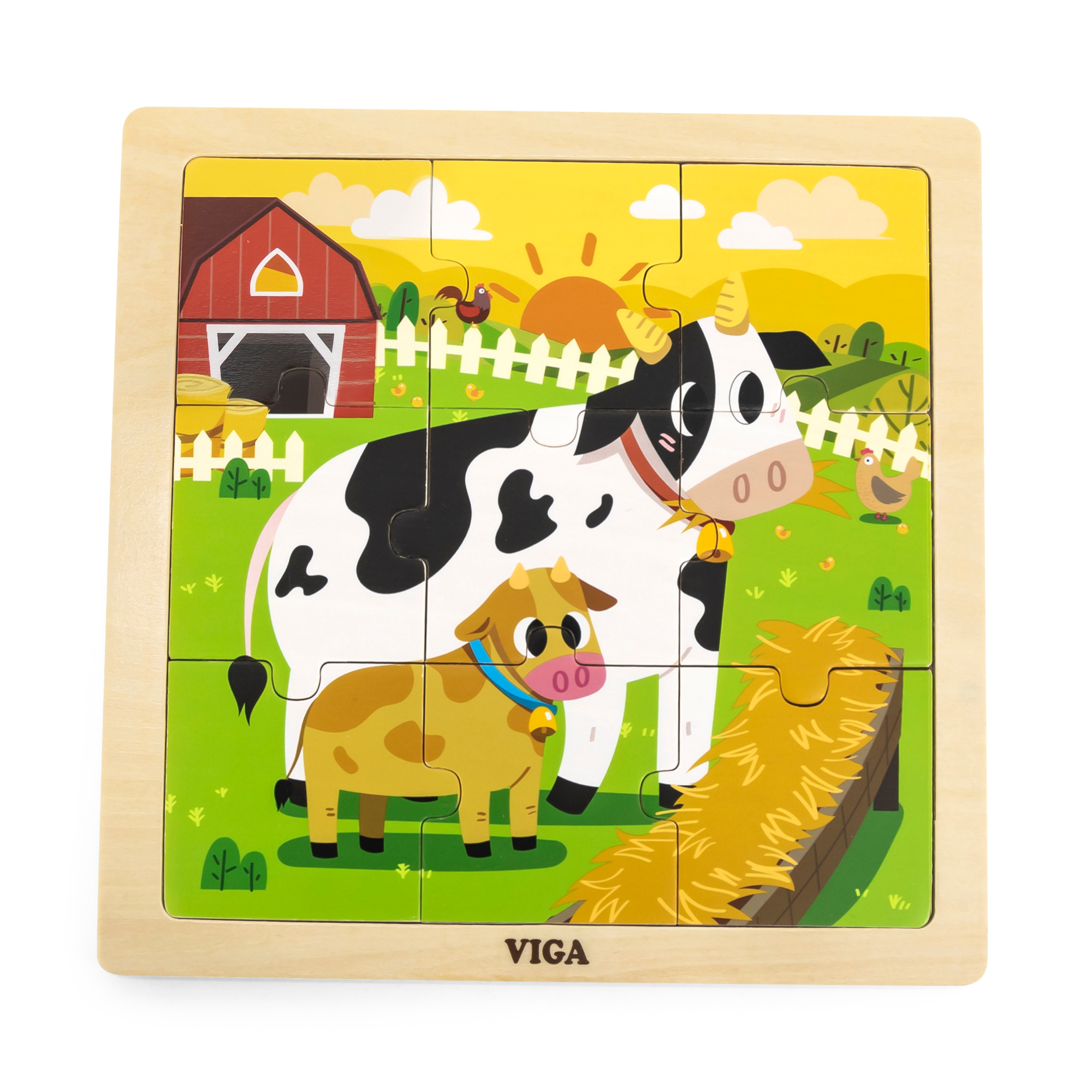 Viga Cow, 9 Piece Jigsaw Puzzle, Montessori Wooden Toy, Develops Senso ...