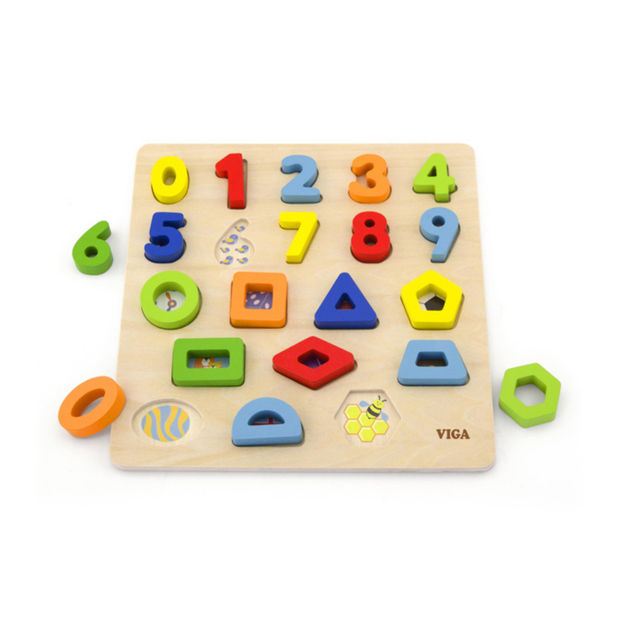 Viga Numbers & Shapes, 20 Piece Block Puzzle, Montessori Wooden Toy, D ...