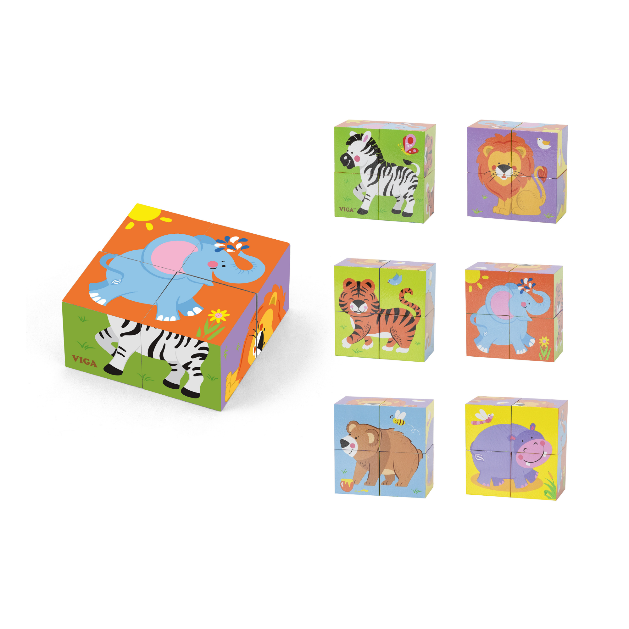 Viga Wild Animals, 6 Sided 2x2 Cube Puzzle, Montessori Wooden Toy, Dev ...