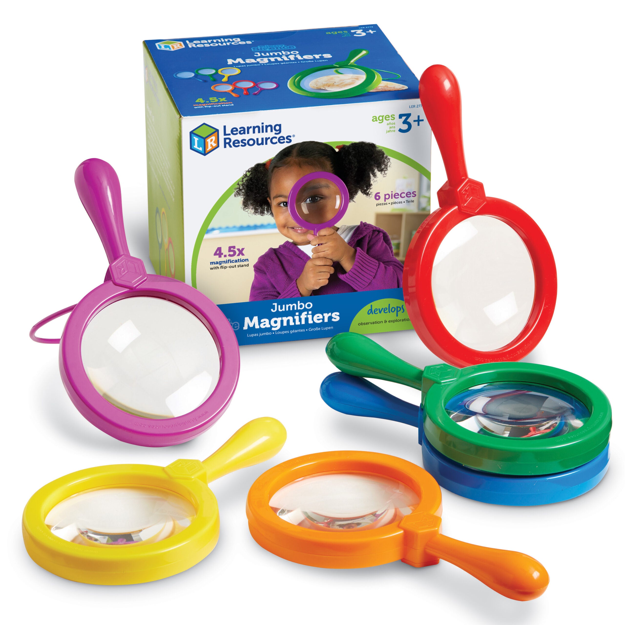 Learning Resources Primary Science Jumbo Magnifiers (Set of 6), 4.5x M ...