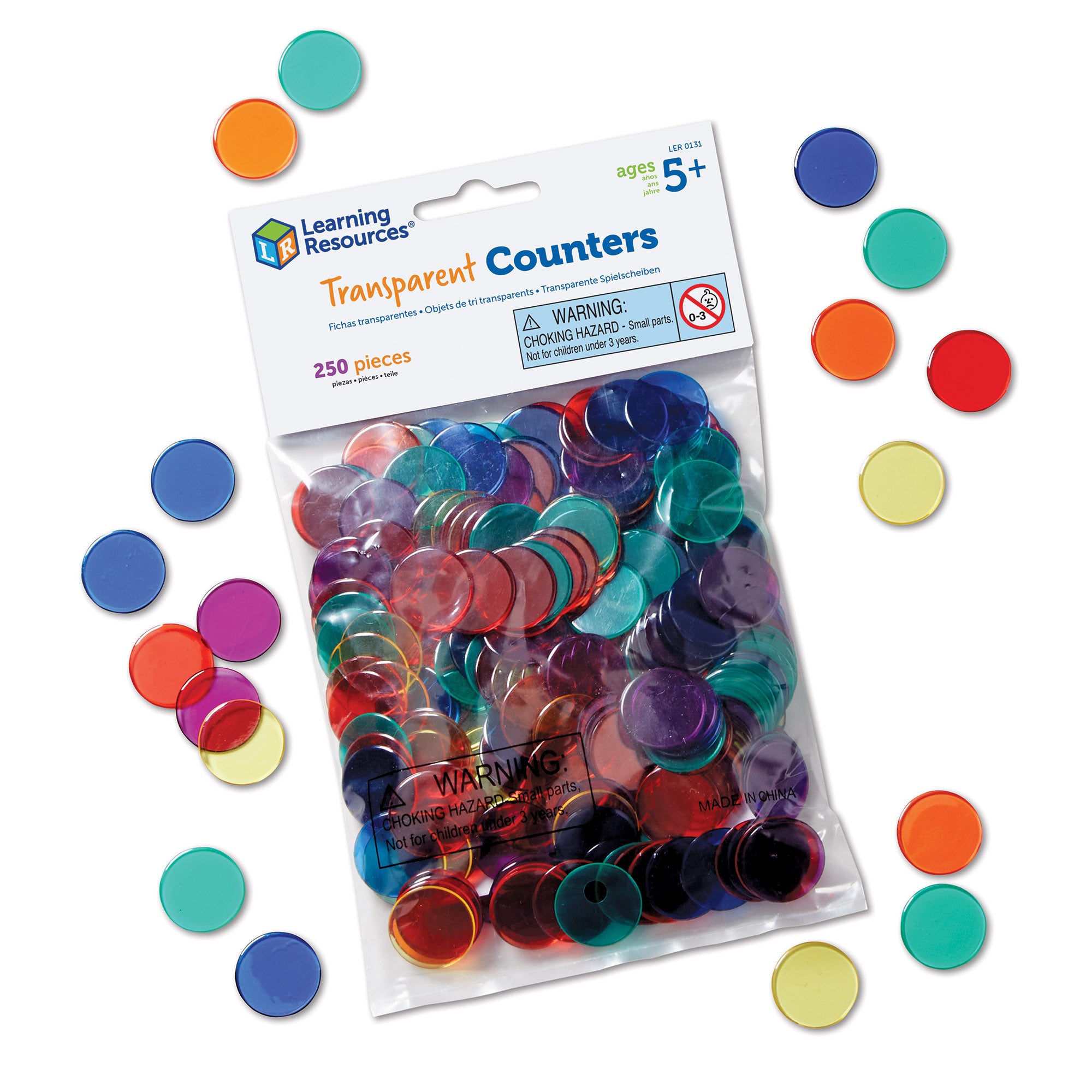 Learning Resources Transparent Counters, Set of 250 Colourful 2cm Coun ...