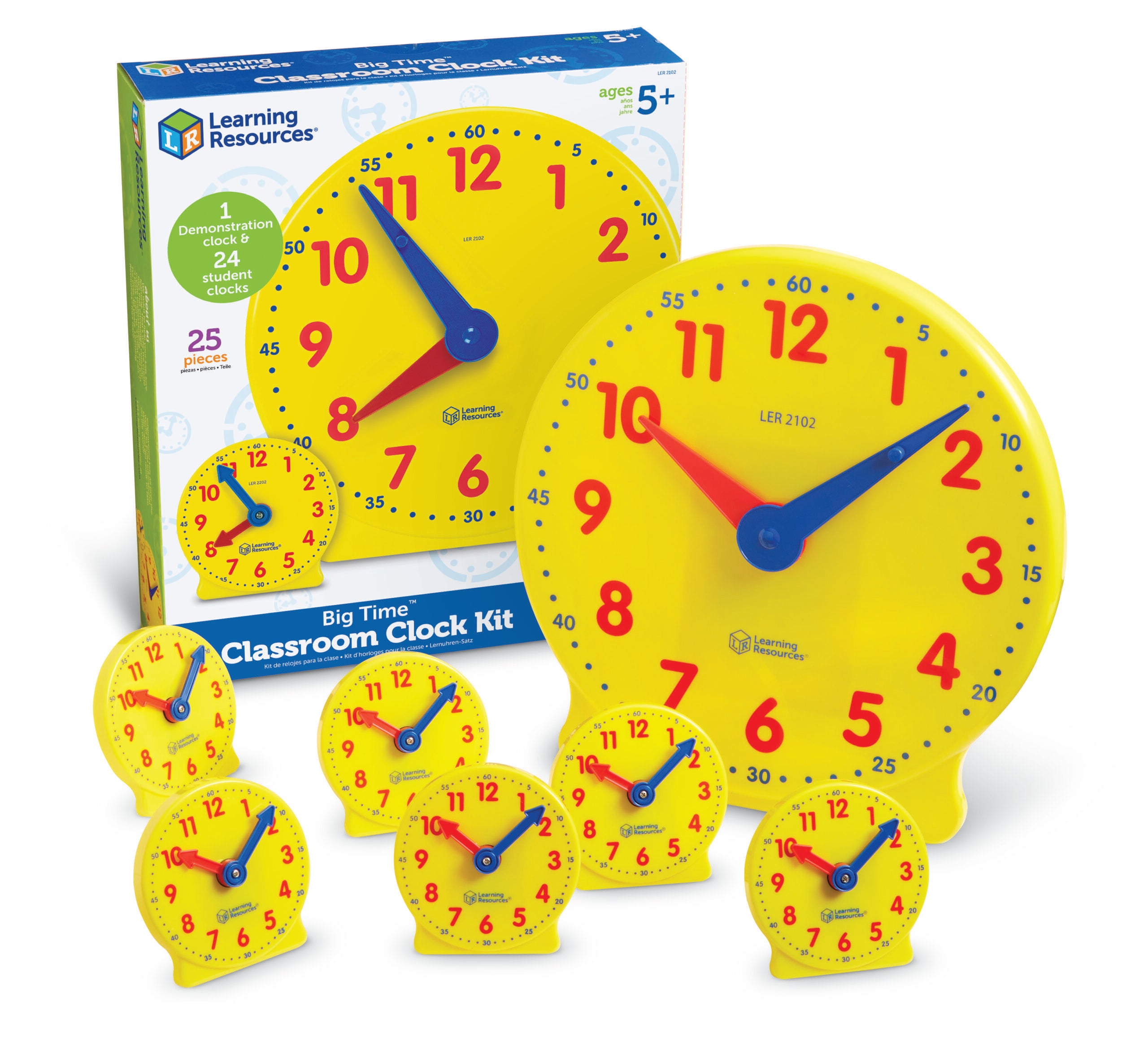 Learning Resources Big Time Classroom Clock Kit, 24 Mini Geared Clocks ...