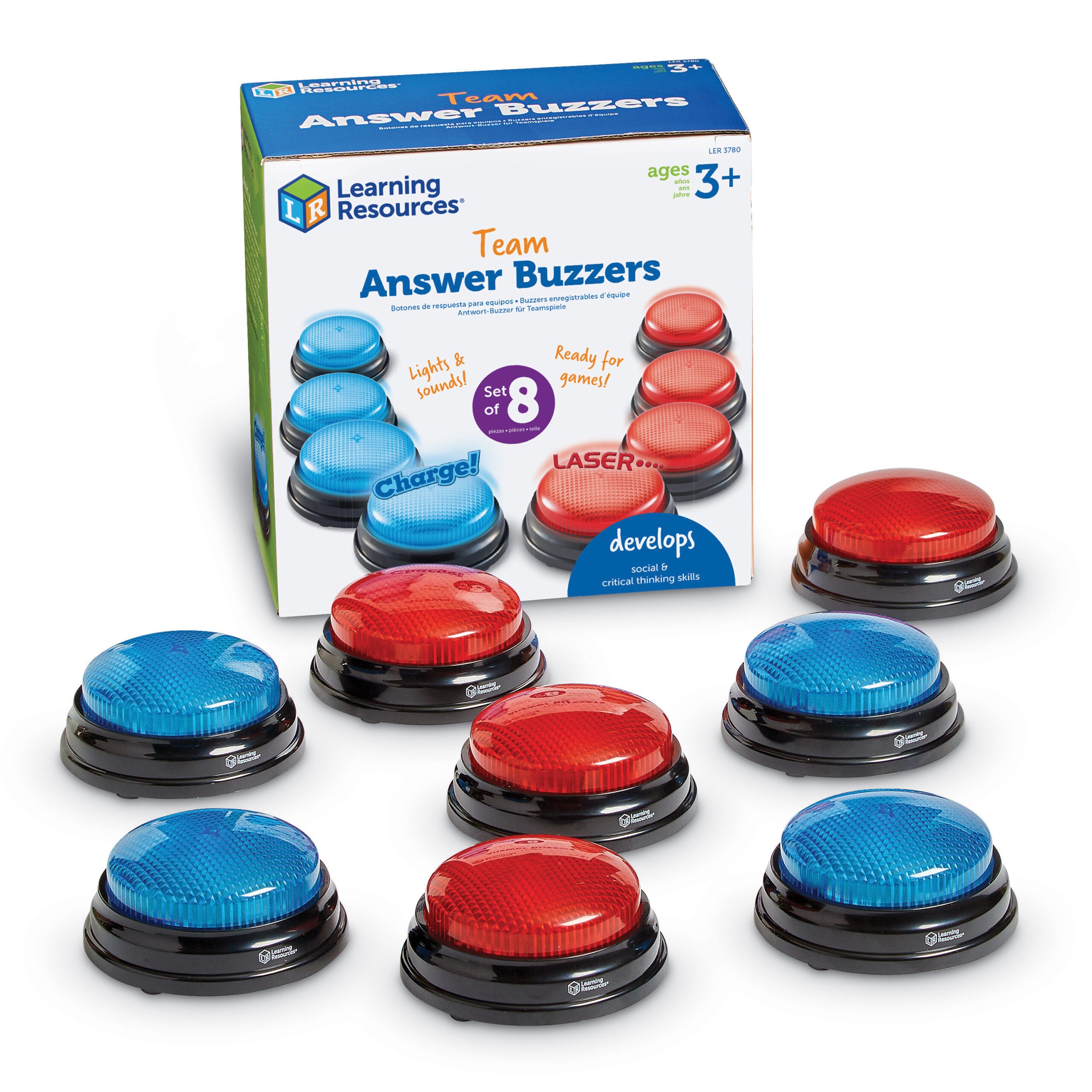 Learning Resources Team Answer Buzzers, Set of 8 Red and Blue Light-Up ...